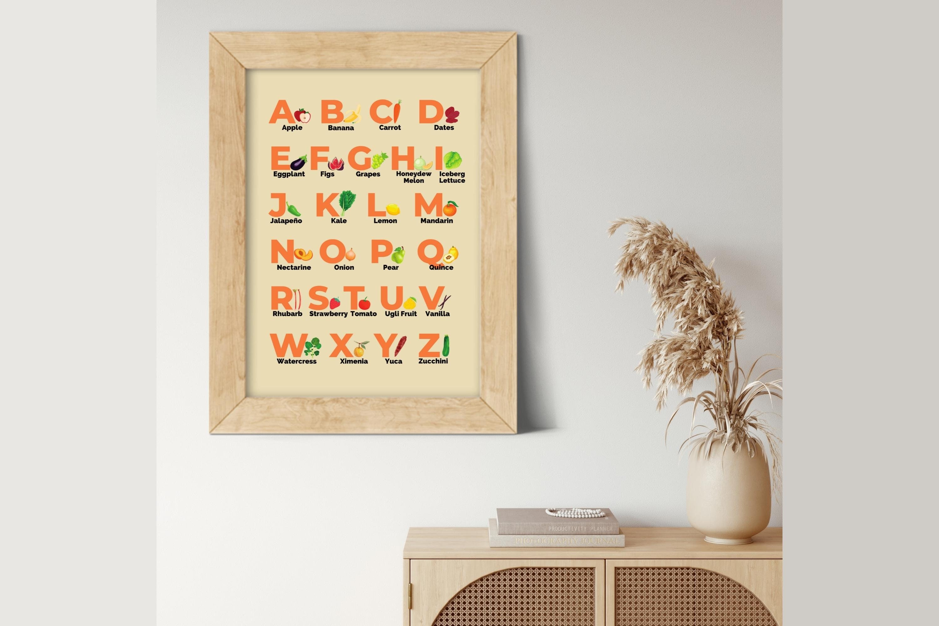 Fruit & Veg Alphabet Poster, Educational Wall Art Printable, Rainbow ...