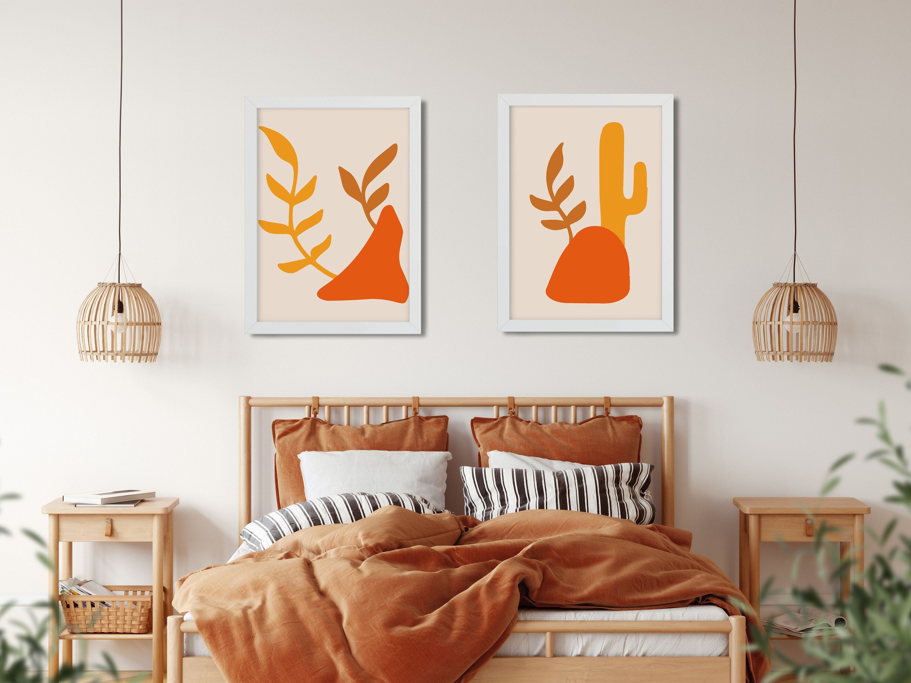 Set of 2 Boho Flower Wall Art Designs for Printing at Home Wall Decor ...