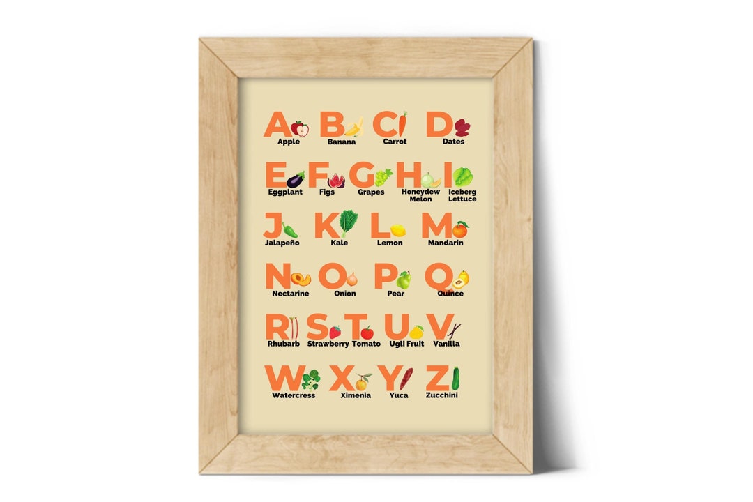 Fruit & Veg Alphabet Poster, Educational Wall Art Printable, Rainbow ...