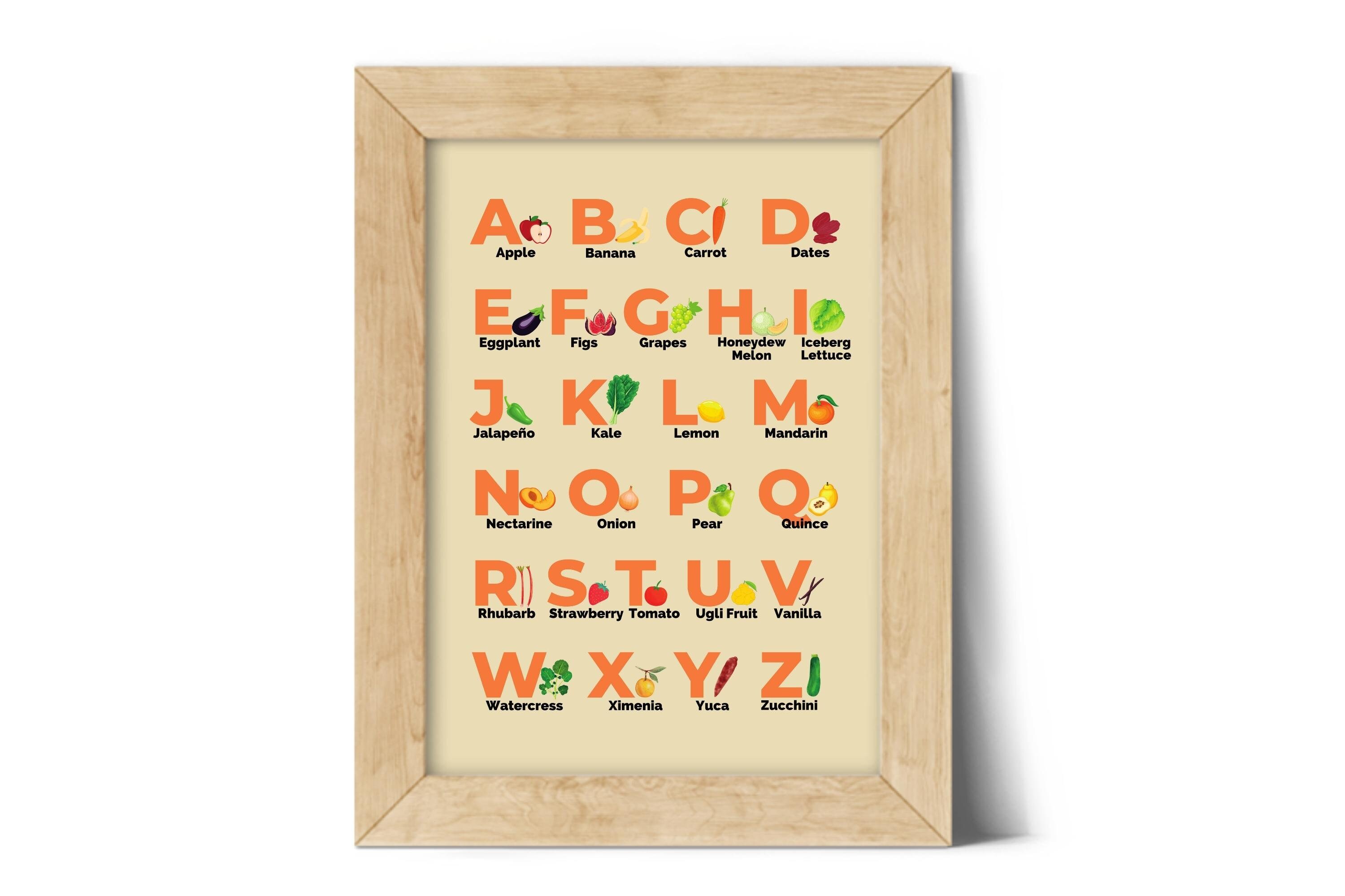 Fruit & Veg Alphabet Poster, Educational Wall Art Printable, Rainbow ...