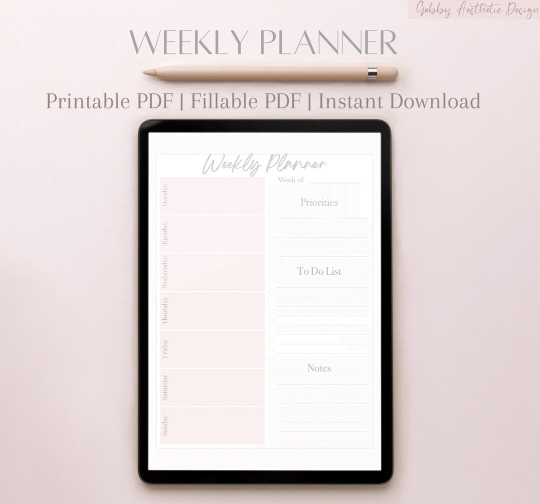 Weekly Planner, Printable Planner, Weekly to Do List, Weekly Agenda ...