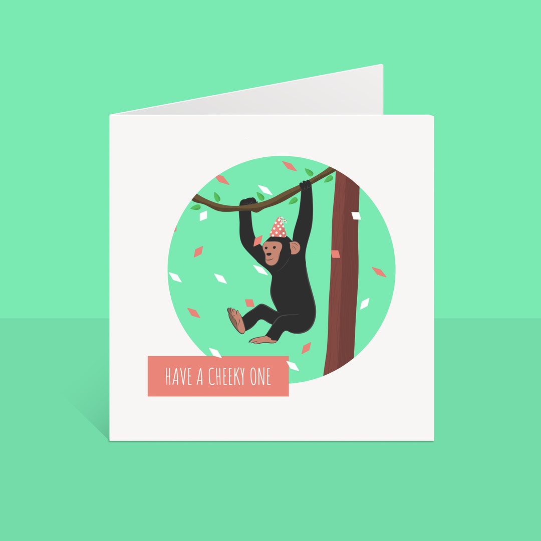 Chimpanzee Birthday Card Illustrated - Etsy