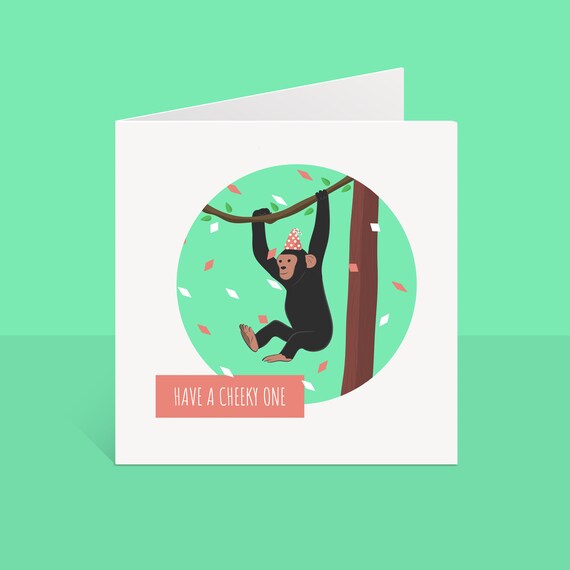 Chimpanzee Birthday Card Illustrated | Etsy