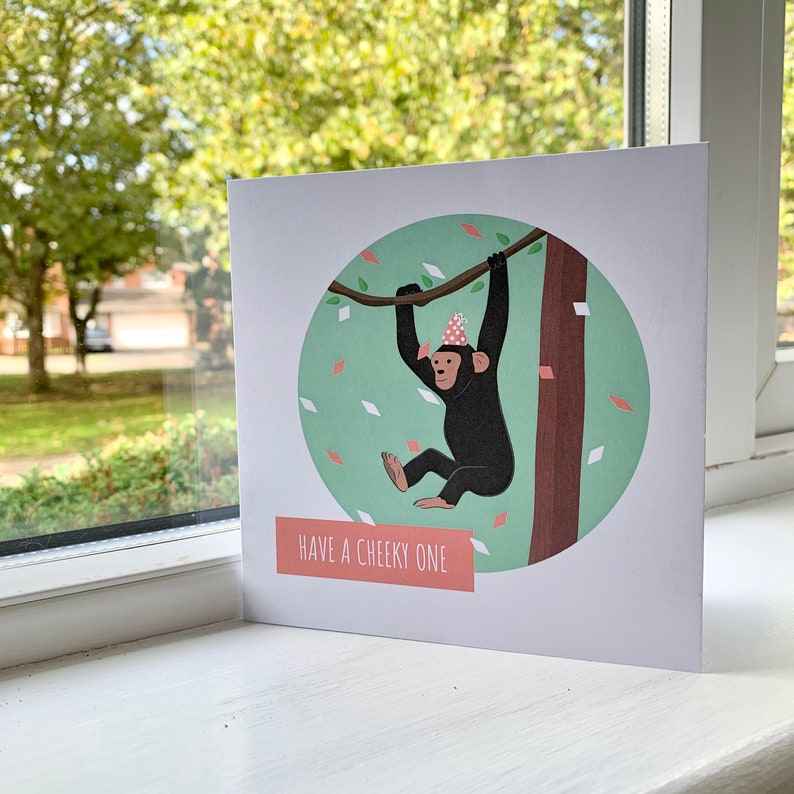 Chimpanzee Birthday Card Illustrated - Etsy