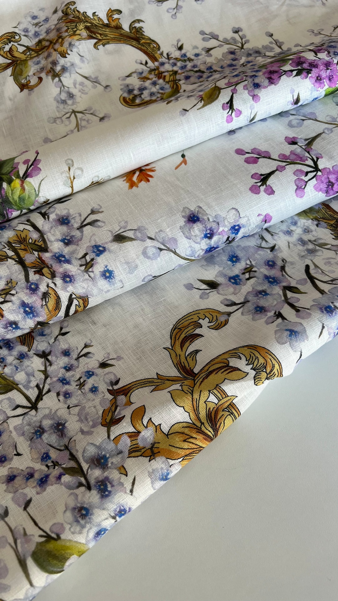 Italian Linen Fabric, Designer Fabric With a Very Elegant Print, High ...