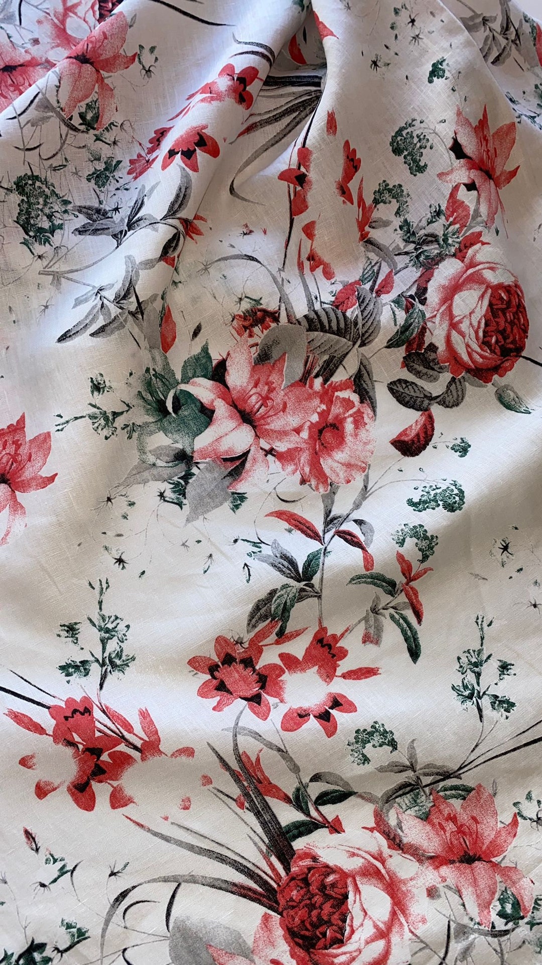 Italian Linen, Designer Fabric, With Rose Pattern, High Quality - Etsy