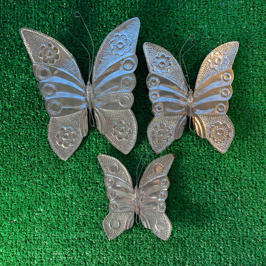 Hand Painted Tin Butterfly Trio Wall Decor - Mexico - Etsy