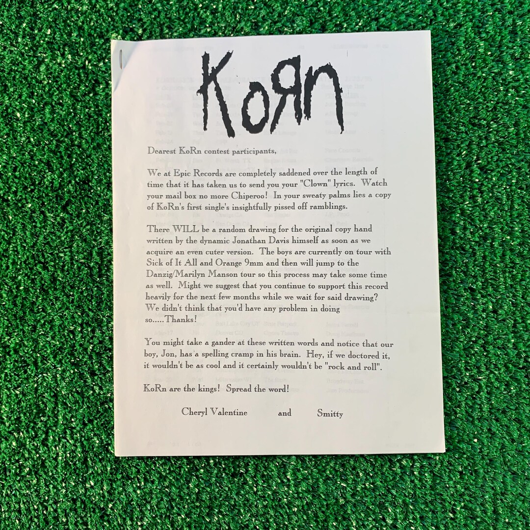 Rare KORN Contest Flyer With Lyrics - Etsy
