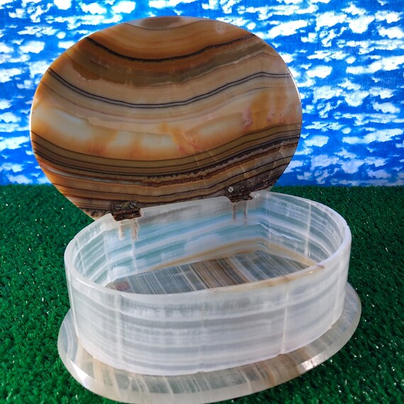 Vintage Alabaster Clamshell Jewelry Box - Etsy