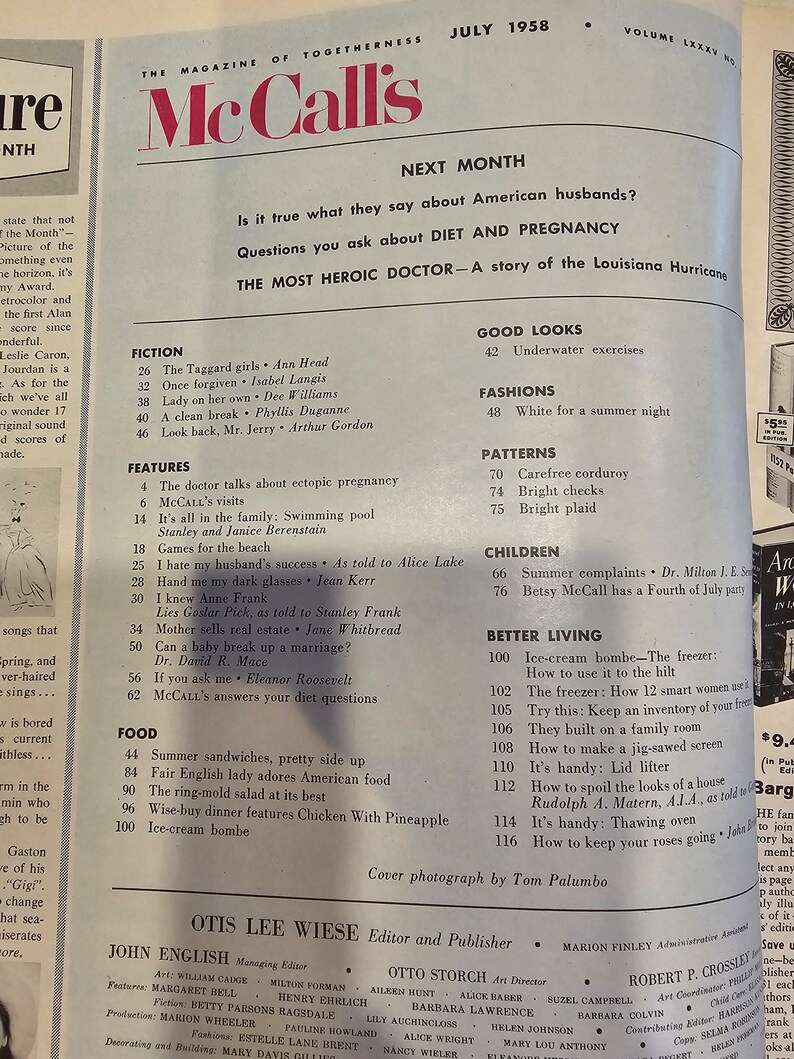 Mcall's Magazine July 1958, Millie Perkins - Etsy