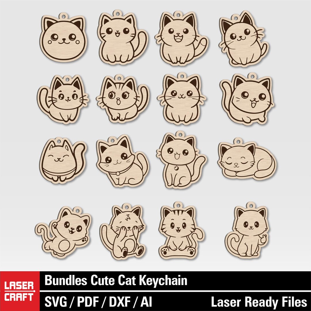 Cute Cat Keychain SVG Laser Files | Cute Cat Magnet Svg | Cute Cat ...