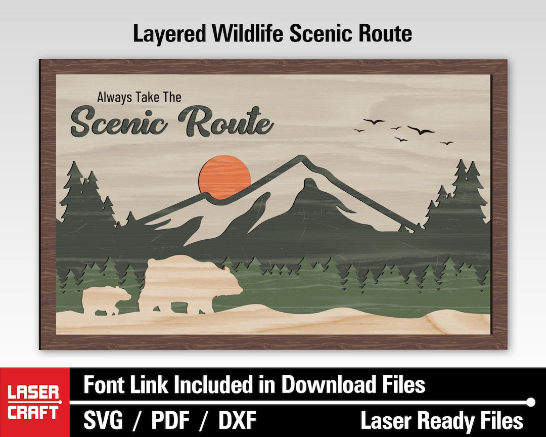 Scenic Route Bear Camping SVG, Layered Landscape Laser Cut Files ...
