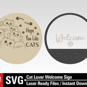 Cat Welcome Sign SVG, Cat Door Hanger, Cat SVG Laser Files, Laser Cut ...