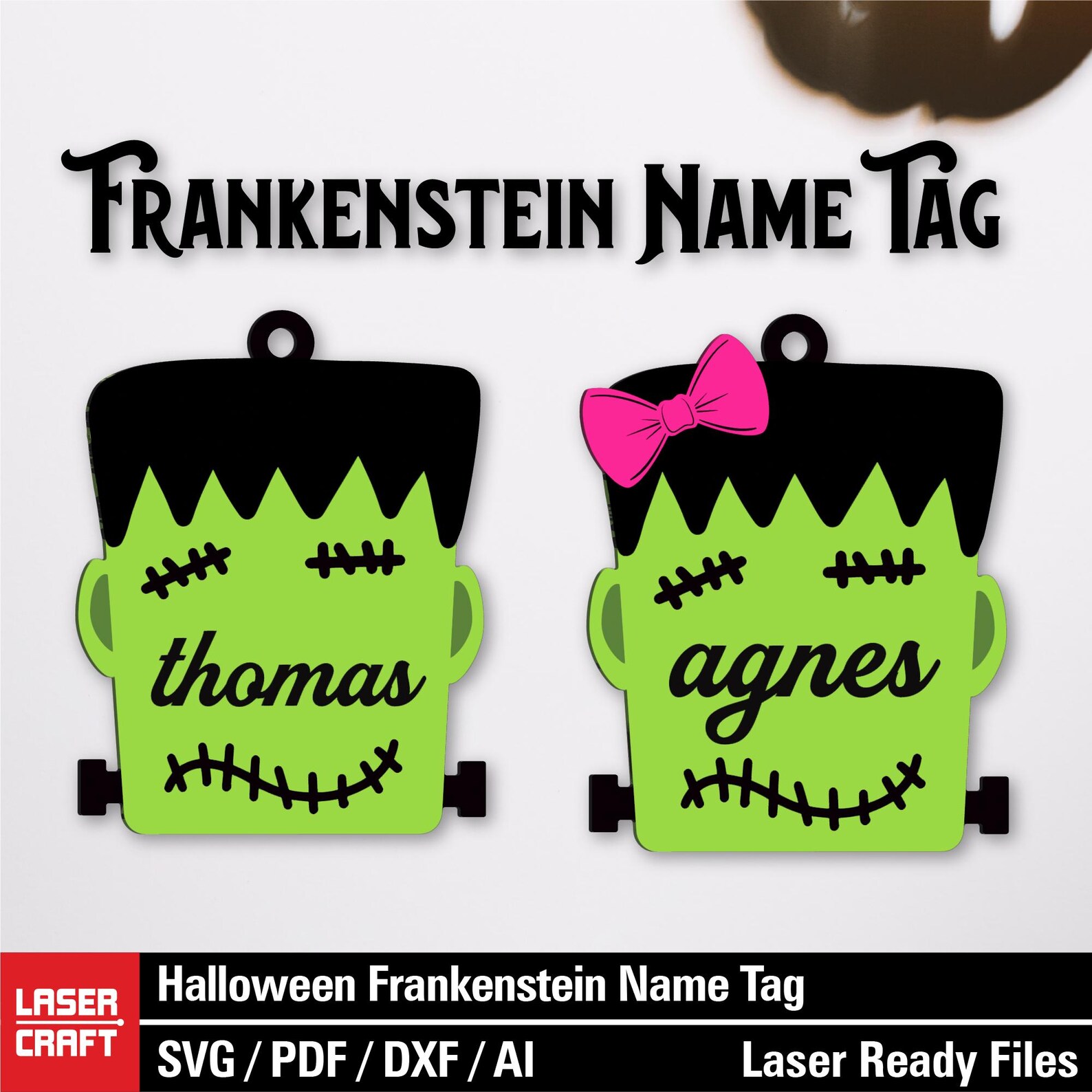 Frankenstein Halloween Name Tag SVG Laser Cut Files - Etsy
