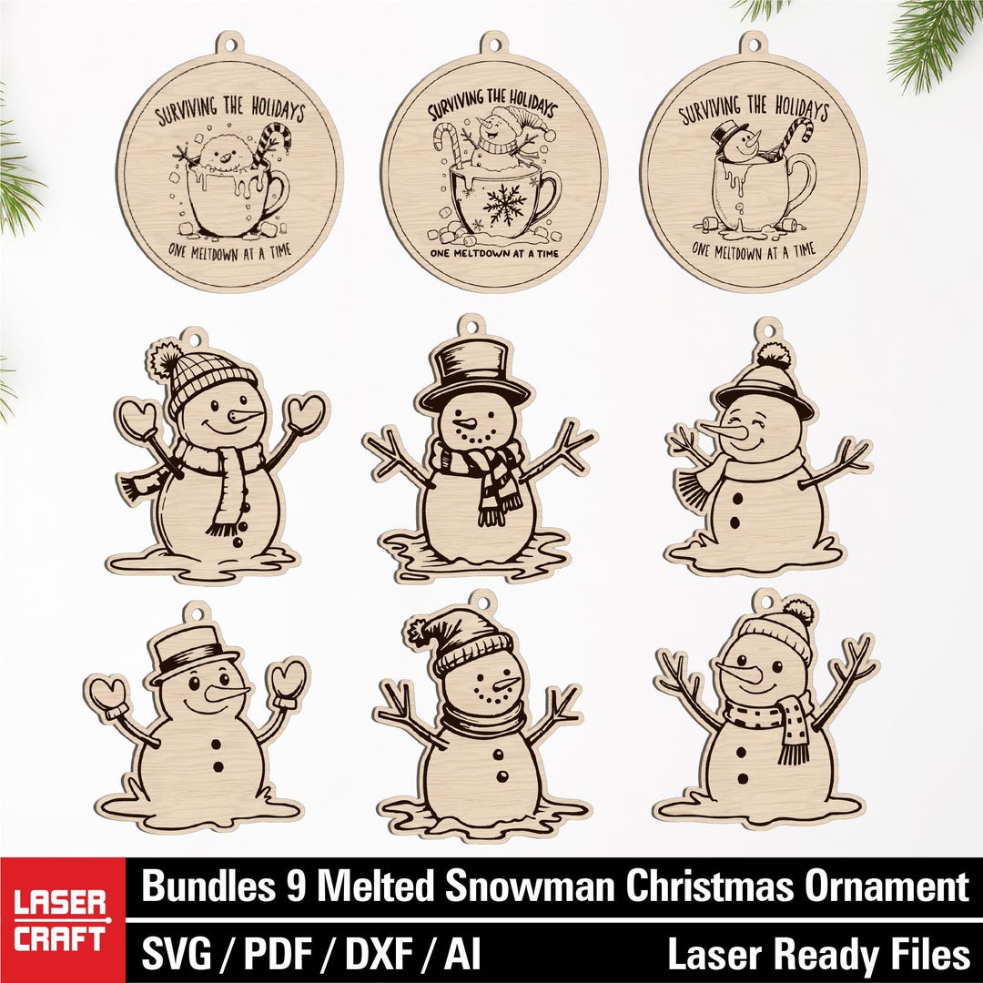 Melted Snowman SVG Laser Cut File, Melting Snowman Christmas Ornament ...