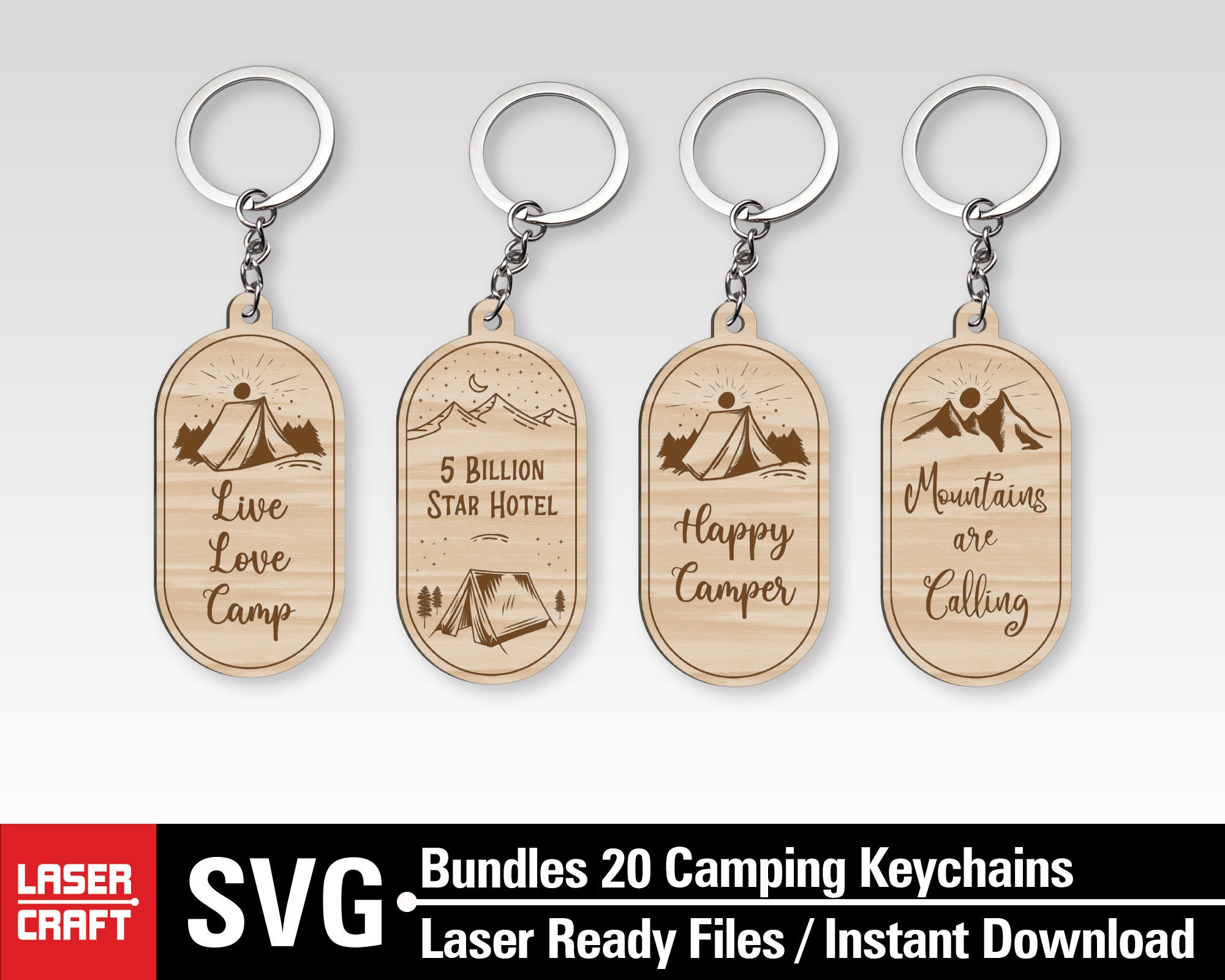Camping Keychain Bundle SVG, Happy Camper Keychain Svg, Mountain ...