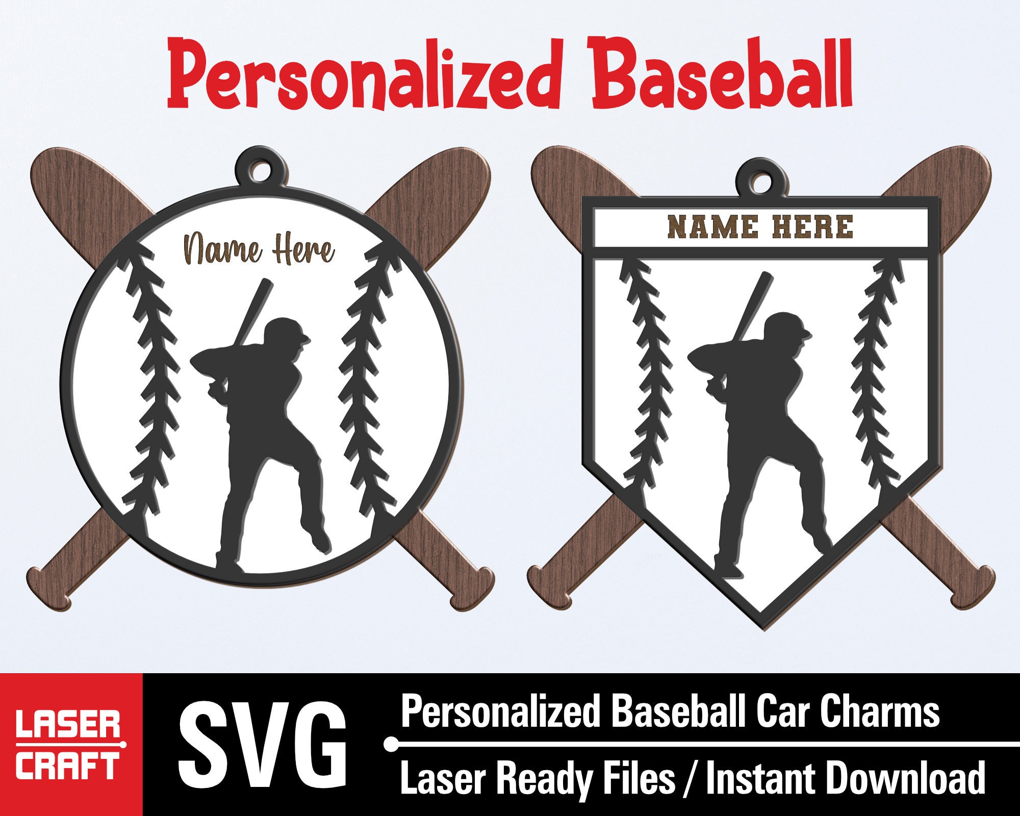Personalized Baseball Car Charm SVG, Laser Cut File - Etsy