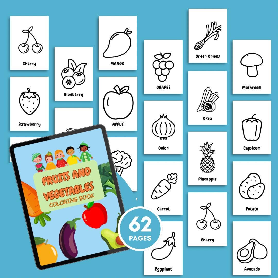 Simple Coloring Book : Fruits and Vegetables Theme - Etsy
