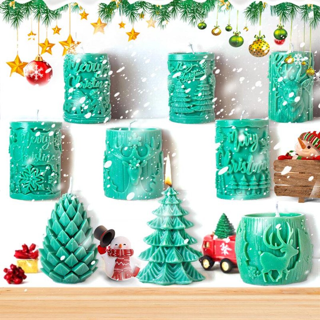 11 Styles Christmas Candle Silicone Molds-elk Cylinder Candle Mold ...