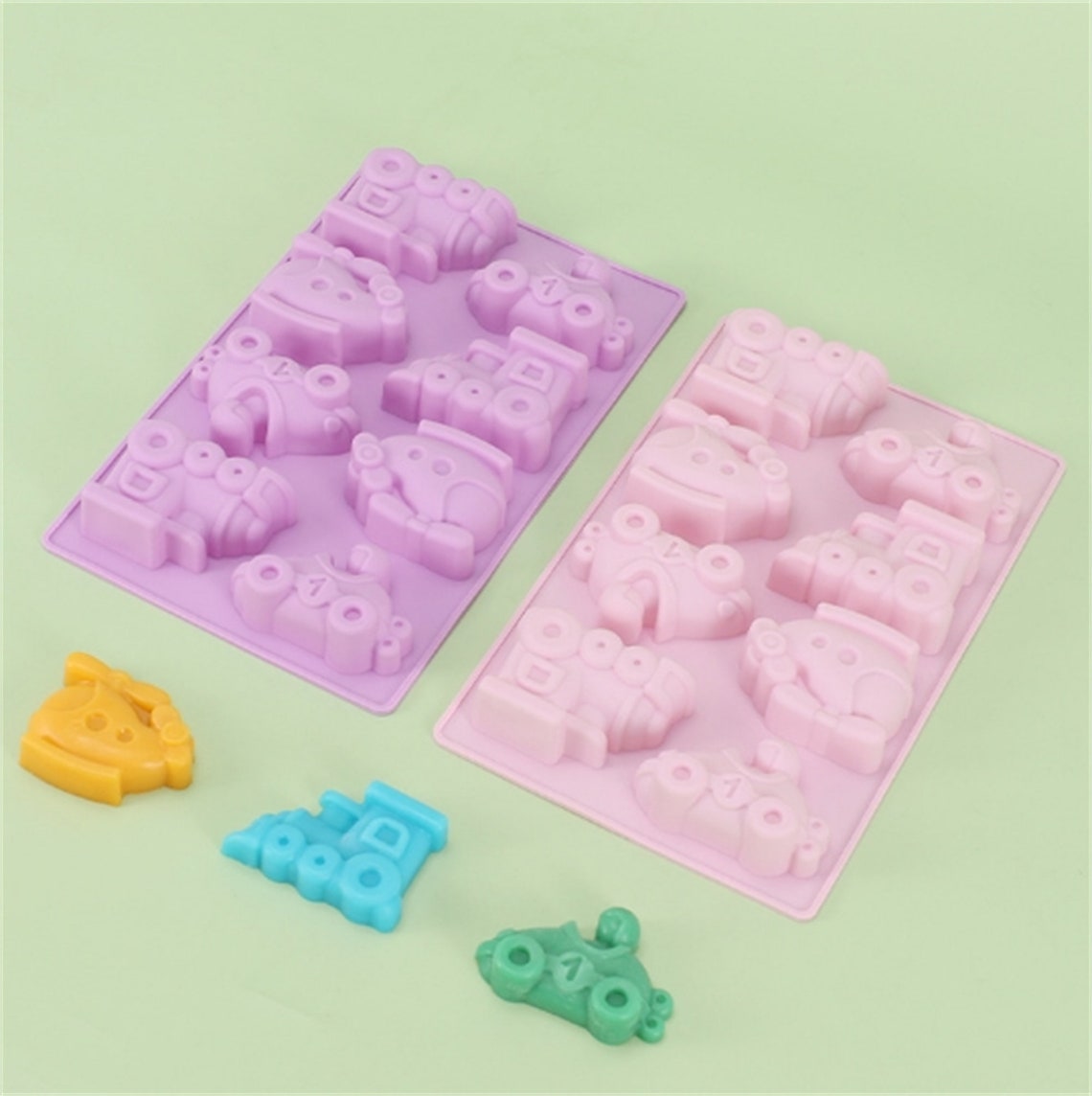 8-cavity Bus Plane Car Cake Mold Flexible Silicone Mould for Ice ...