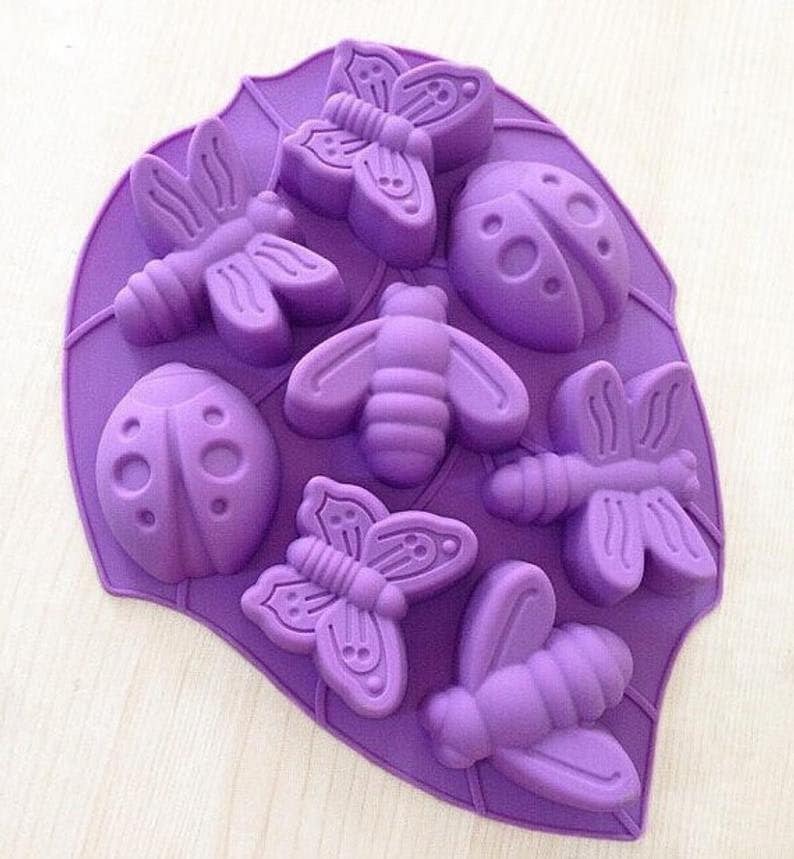 Butterfly Bee Dragonfly Ladybug Insect Soap Mold Silicone Mould Candy ...