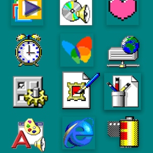 70 IOS 14 Essential Icons in Beautiful Windows 95 Theme All Access Pack ...
