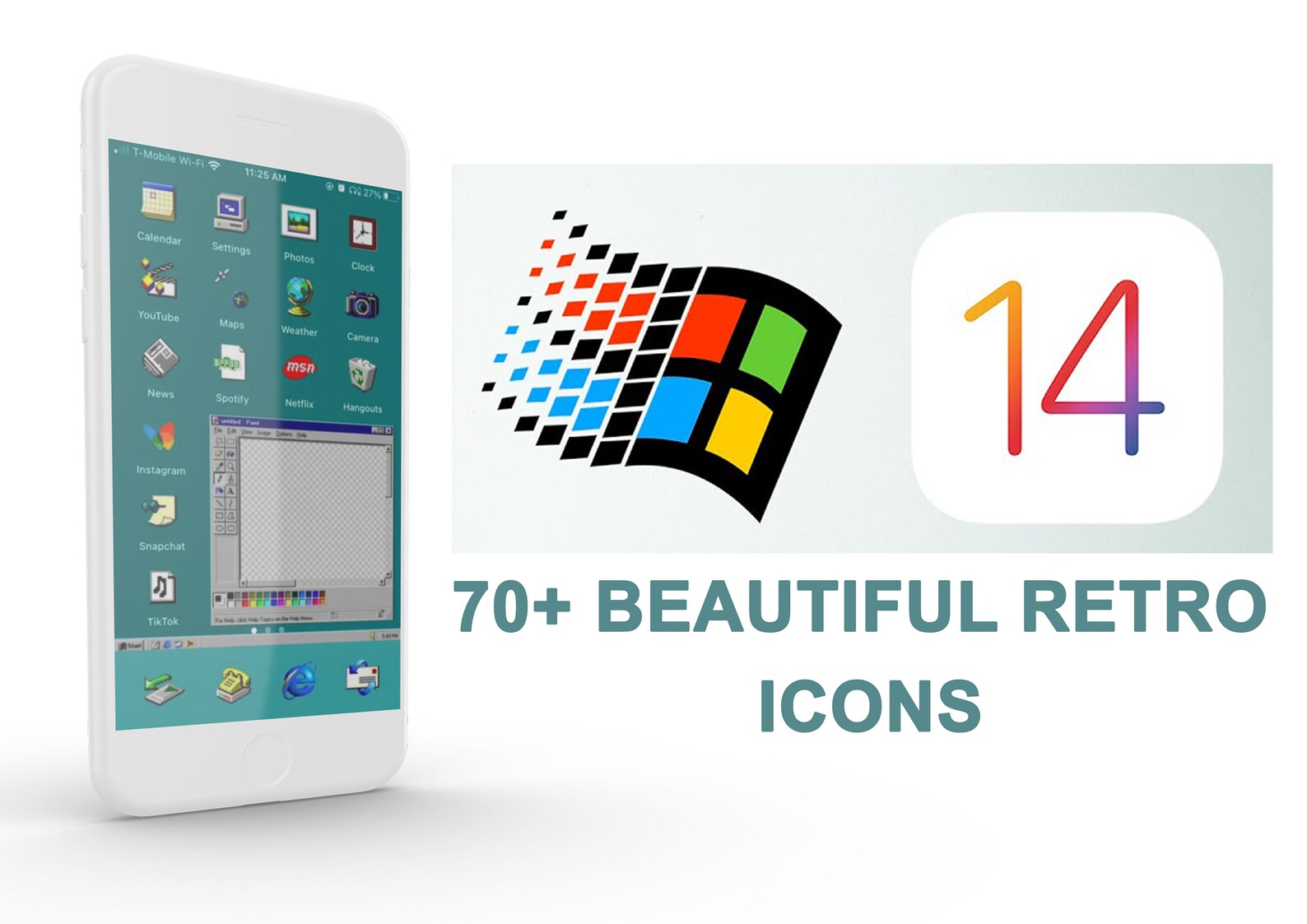 70 IOS 14 Essential Icons in Beautiful Windows 95 Theme All Access Pack ...