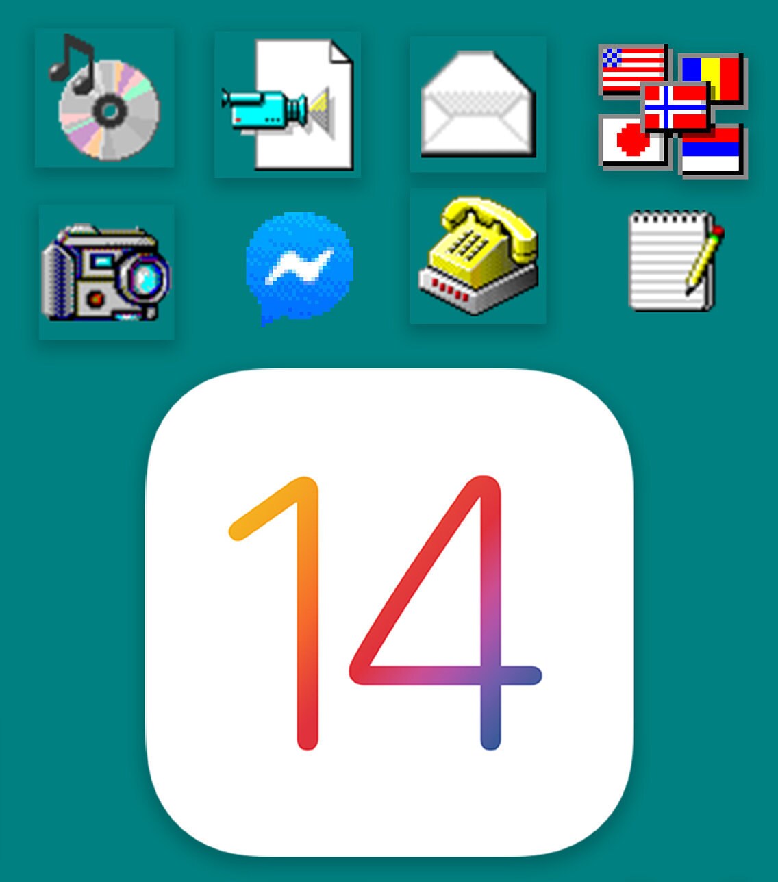 70 IOS 14 Essential Icons in Beautiful Windows 95 Theme All Access Pack ...