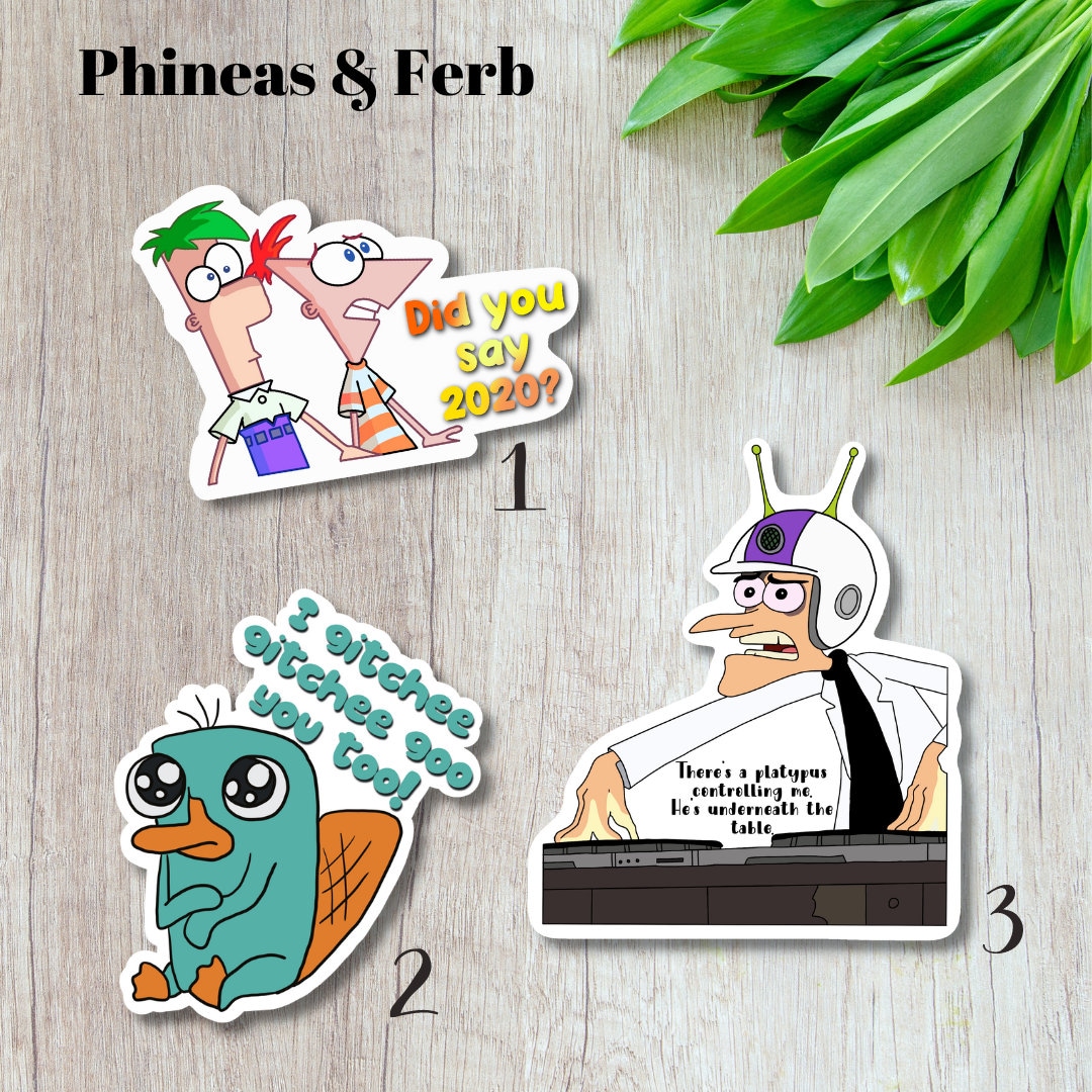 PHINEAS & FERB - Water Resistant Vinyl Handmade Sticker Perry Dr Doof ...