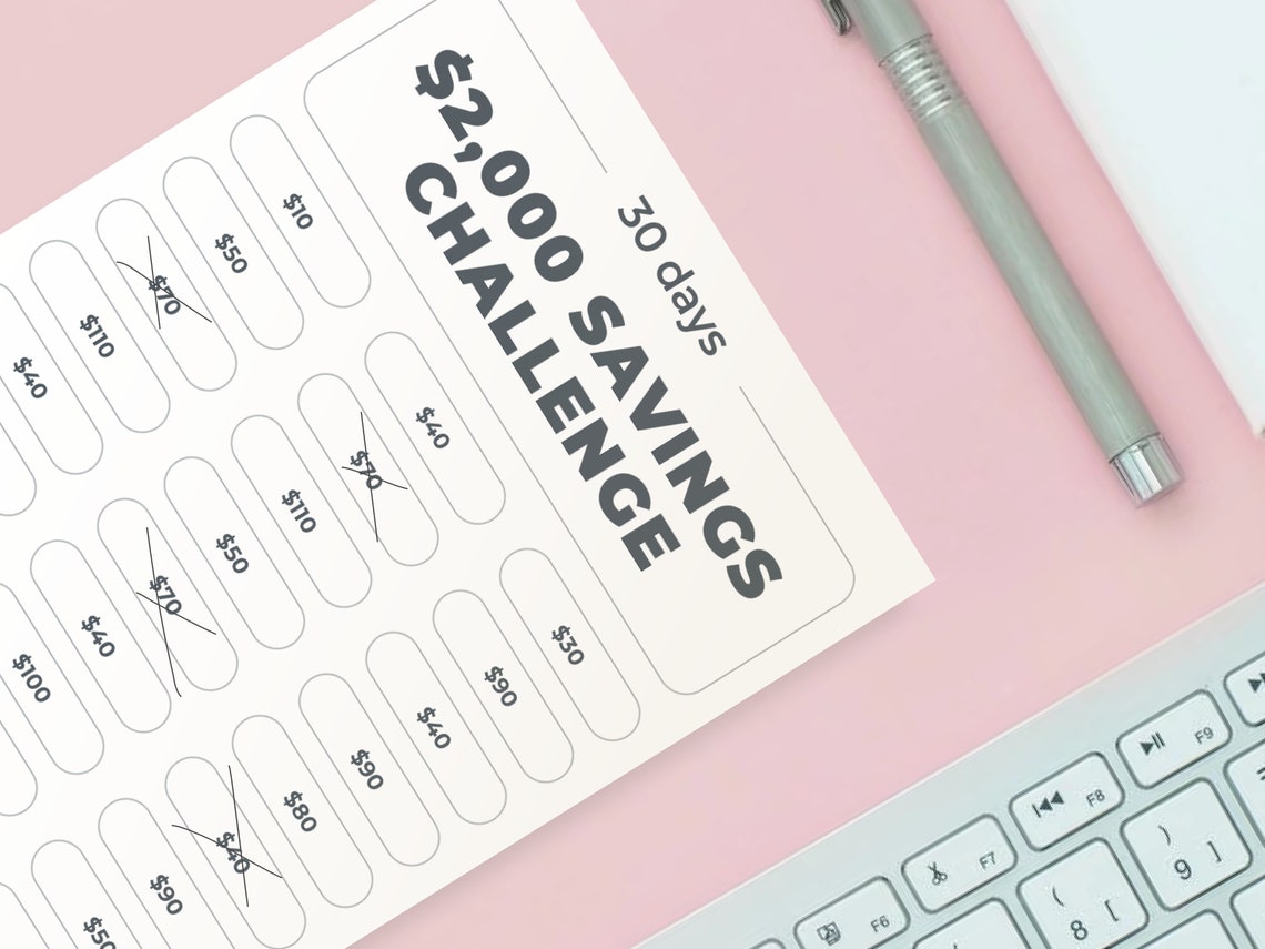 2K 30 Days Money Saving Challenge Printable Savings Tracker, 30 Days ...