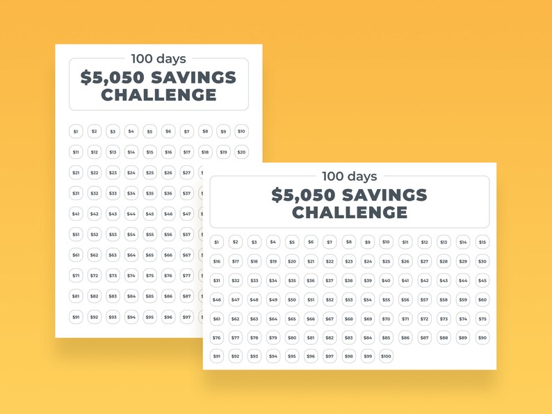 5K 100 Days Money Saving Challenge Printable | Savings Tracker, 100 ...