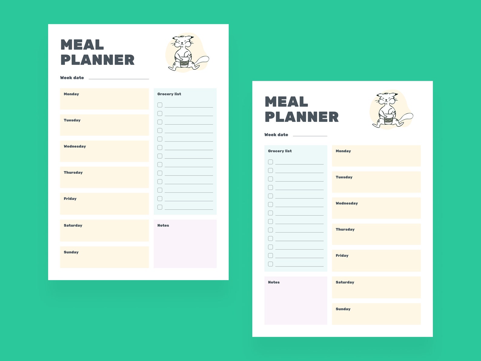 Weekly Meal Planner Printable Grocery List A5, A4 Menu Planning ...