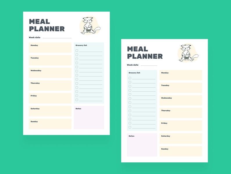 Weekly Meal Planner | Printable | Grocery List | A5, A4 | Menu Planning ...