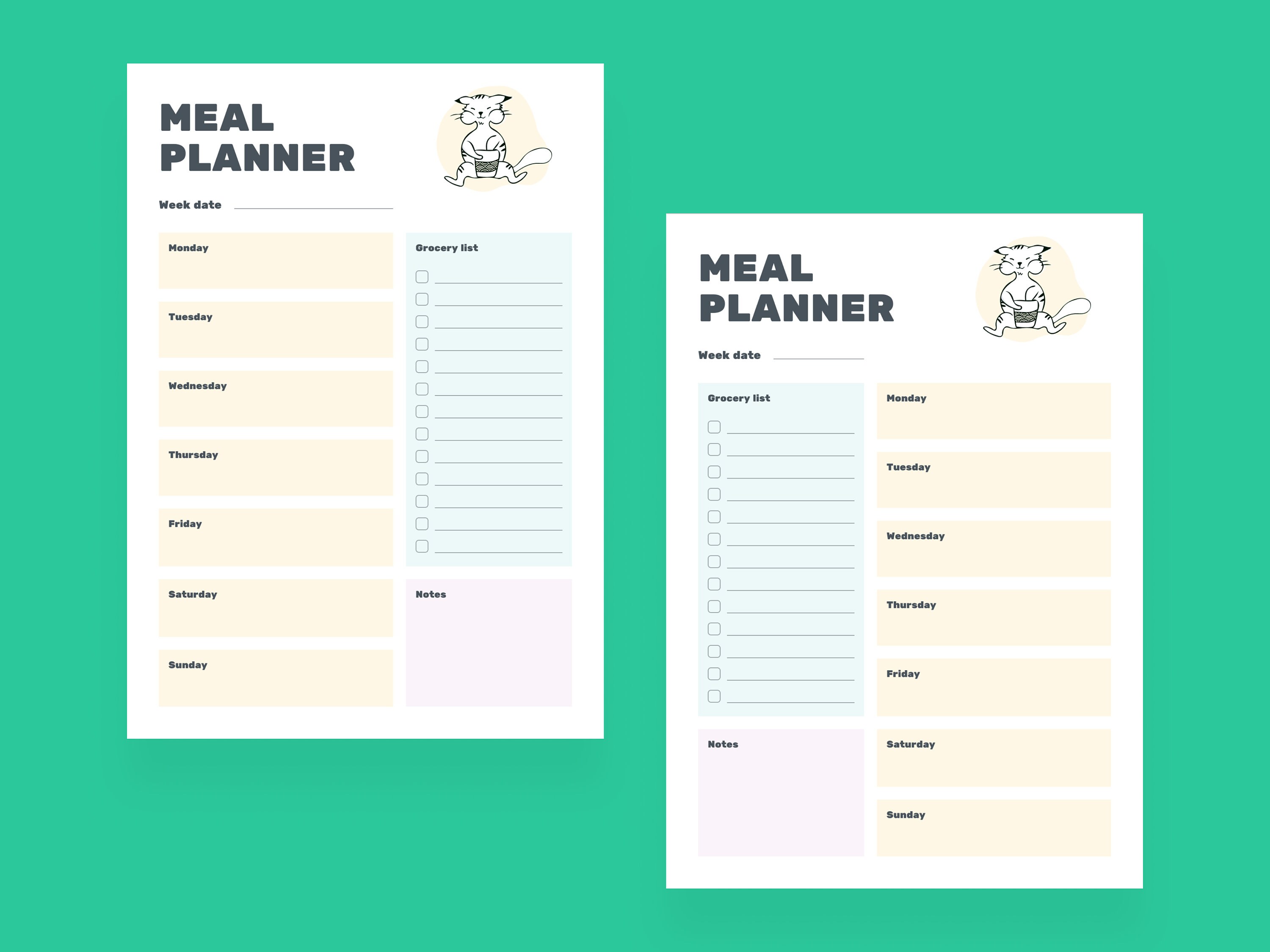 Weekly Meal Planner | Printable | Grocery List | A5, A4 | Menu Planning ...