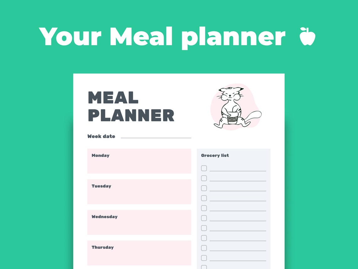 Weekly Meal Planner | Printable | Grocery List | A5, A4 | Menu Planning ...