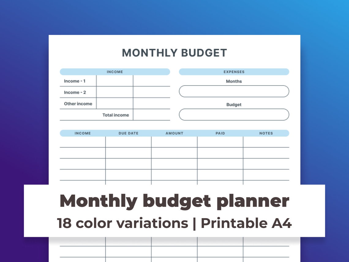 Monthly Budget Planner Printable Planner Digital Budget Planner Monthly ...