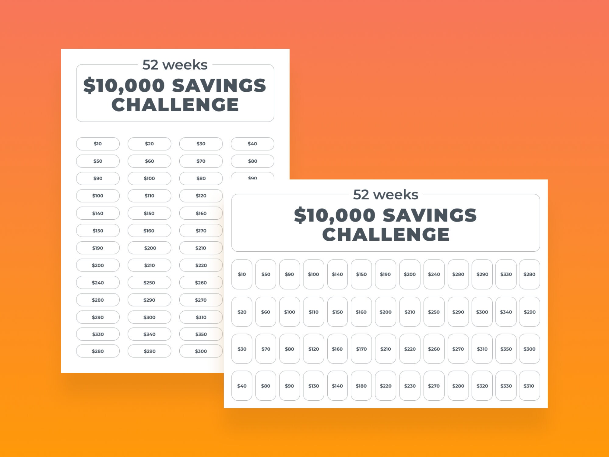 10K 52 Weeks Money Saving Challenge Printable | Savings Tracker, 52 ...