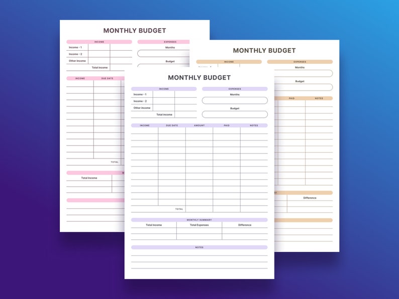 Monthly Budget Planner| Printable Planner| Digital Budget Planner ...