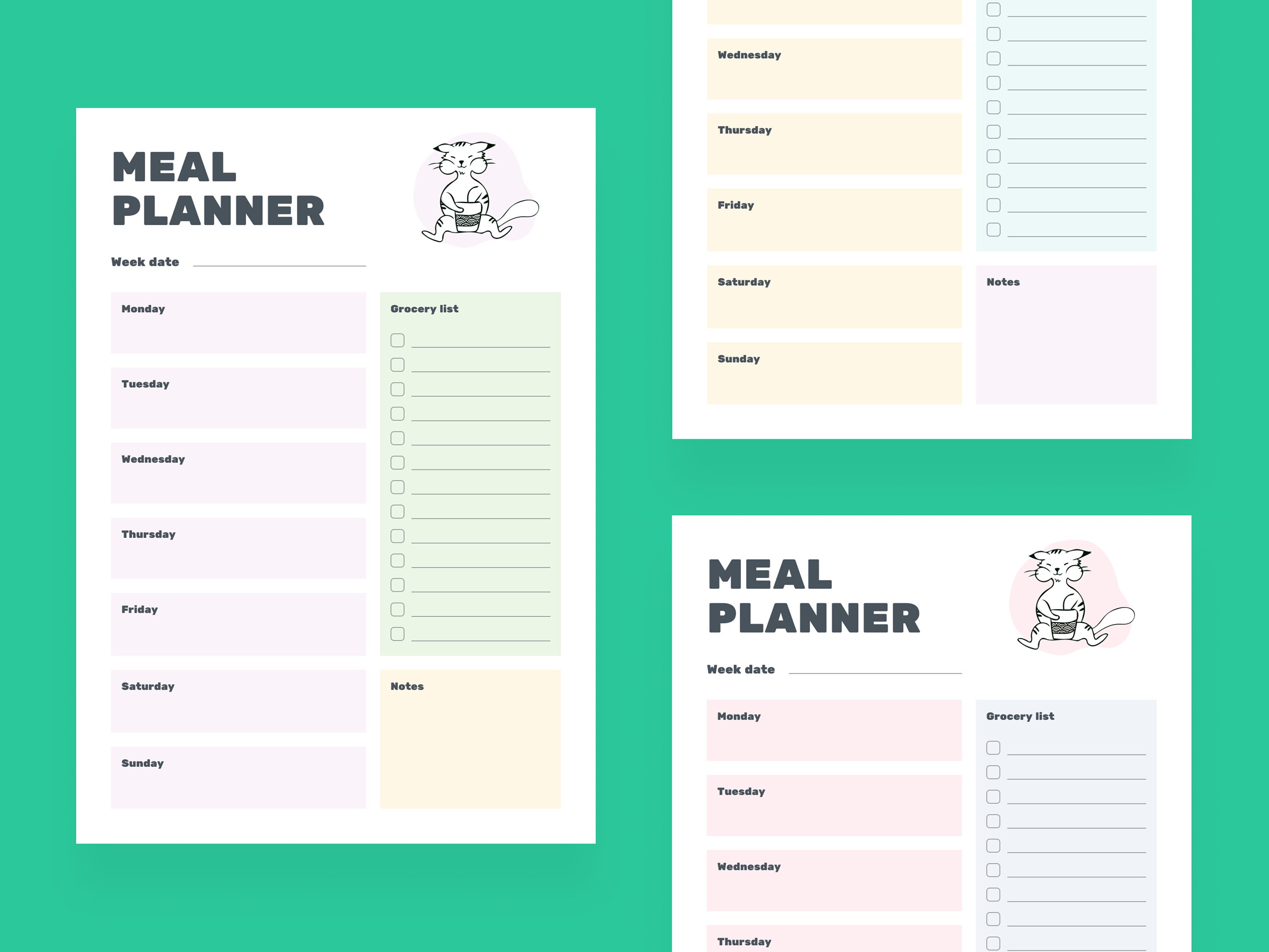 Weekly Meal Planner | Printable | Grocery List | A5, A4 | Menu Planning ...