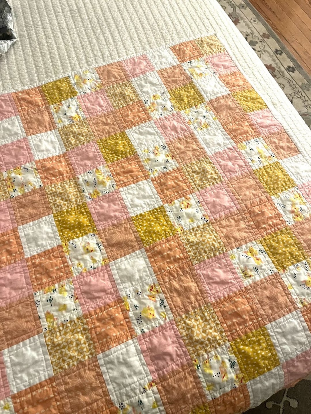 Pink Baby Girl Quilt Handmade Modern 100% Cotton Soft Pink, Peach, and ...