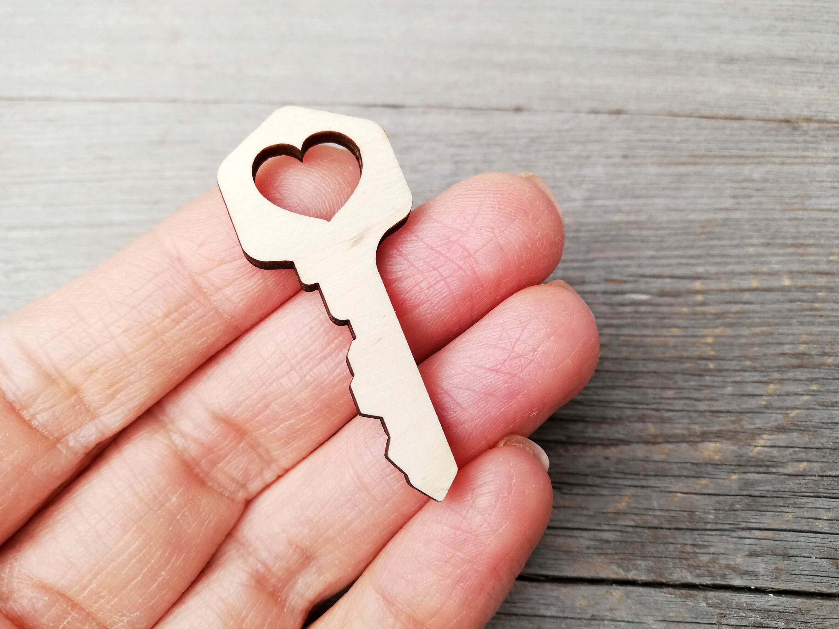 Key With Heart Wood Cutout Shapes DIY, Unfinished Craft Supply DIY Not ...