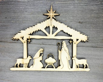 Nativity Scene Family-wood Cutout-religious Wood Decor-holiday Decor ...