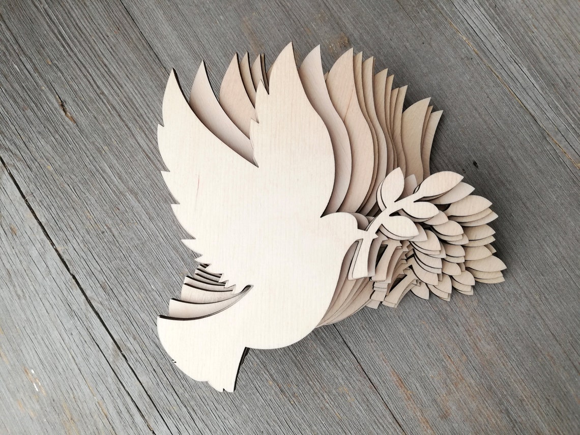 Pigeon With a Twig Laser Cut Shapes, Dove Laser Cut Unfinished Wooden ...