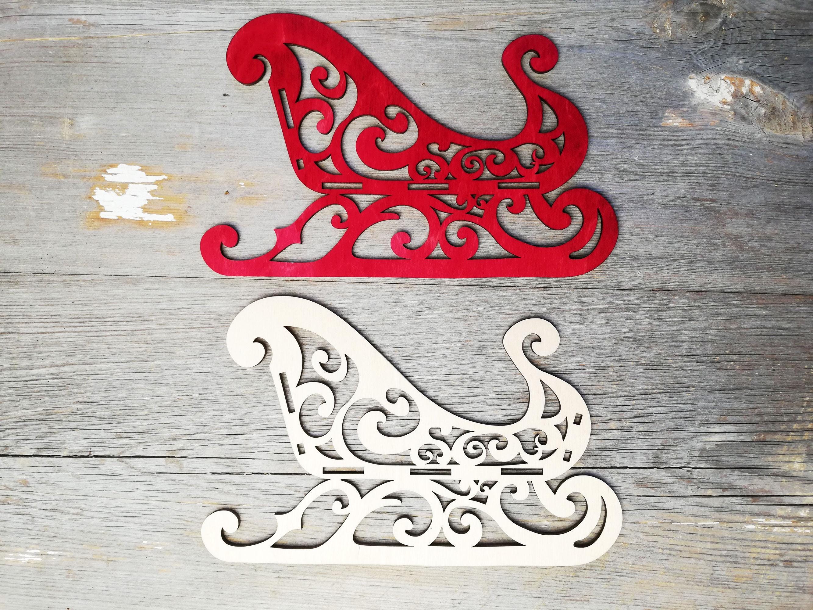 Santa Sleigh Wooden Assembly Base Christmas Decoration DIY Wood Shape ...