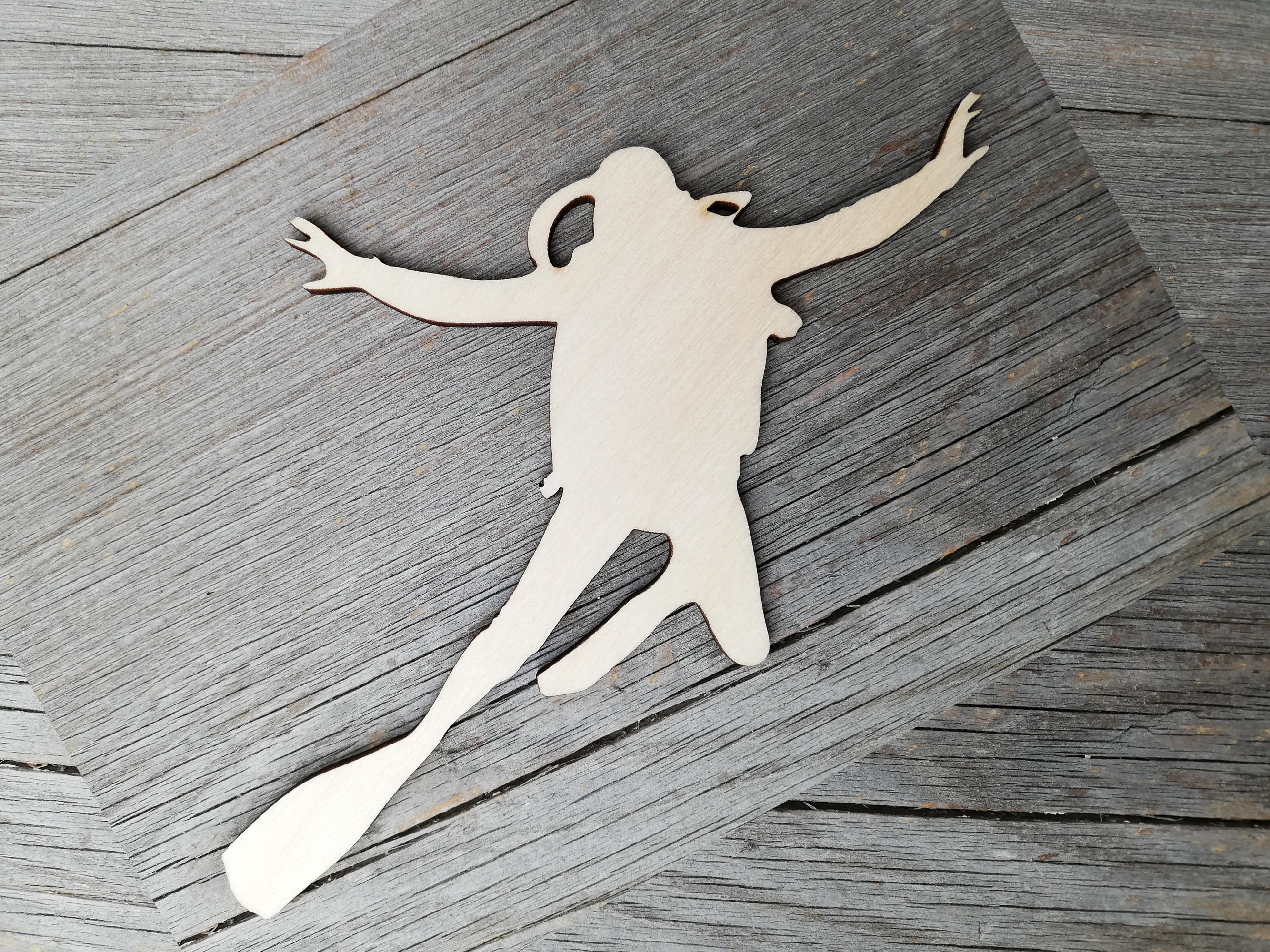 Wooden Diver With Fins and Scuba Diving - Wood Cutout for Crafting ...