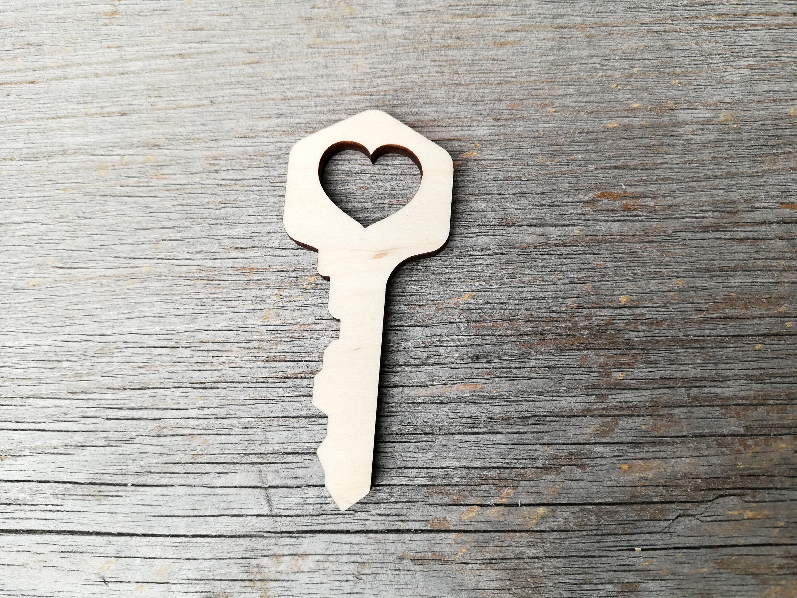 Key With Heart Wood Cutout Shapes DIY, Unfinished Craft Supply DIY Not ...