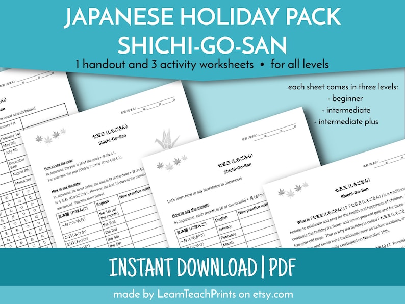 Japanese Holiday Worksheets: Shichi-go-san (november) | for All Levels ...