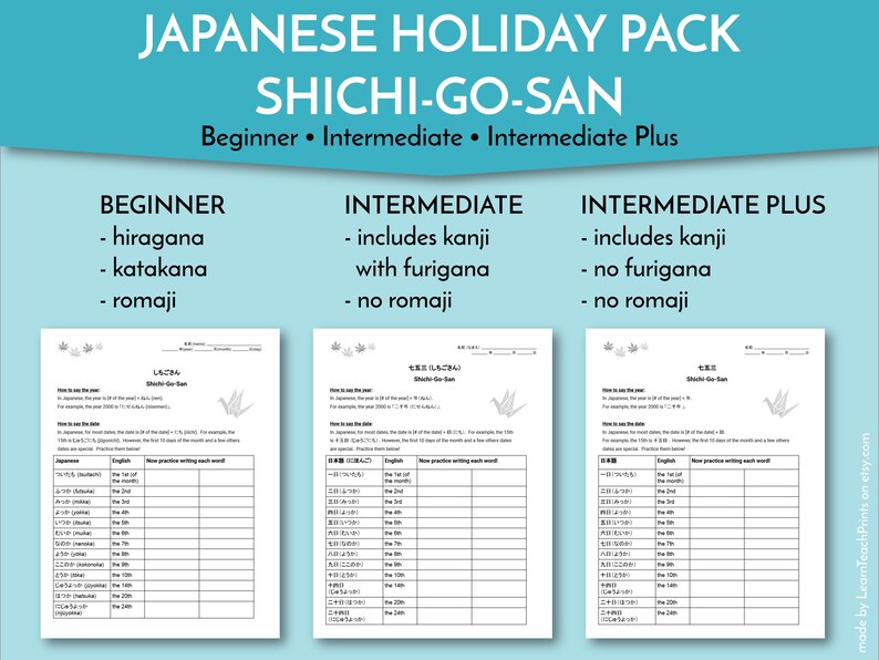 Japanese Holiday Worksheets: Shichi-go-san (november) | for All Levels ...