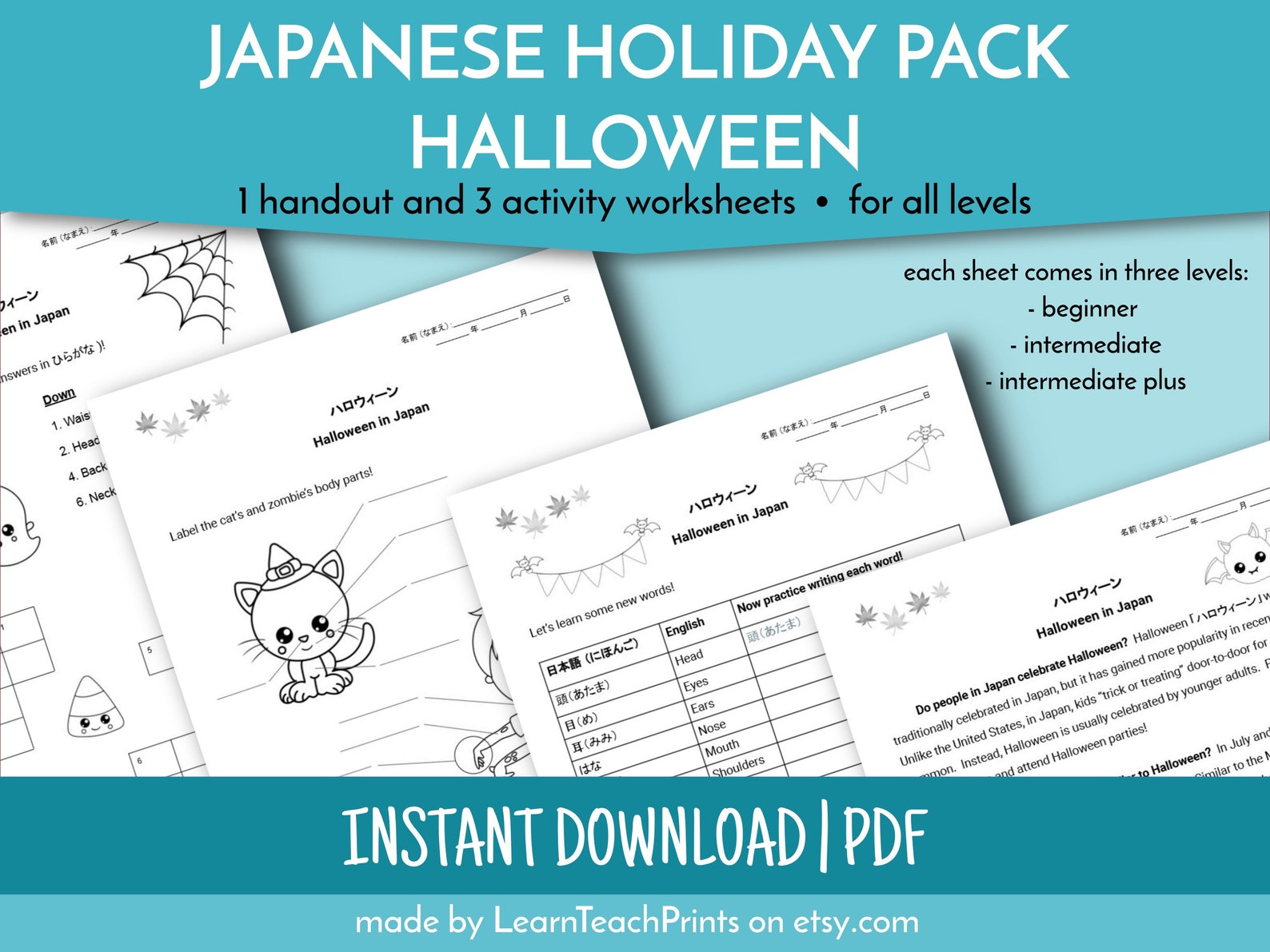 Japanese Holiday Worksheets: Halloween october for All Levels Instant ...