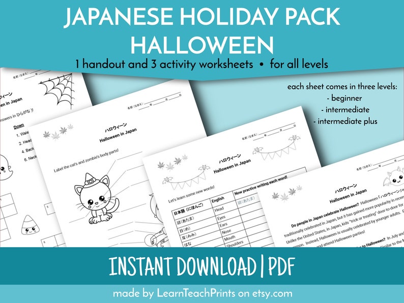 Japanese Holiday Worksheets: Halloween october for All Levels Instant ...